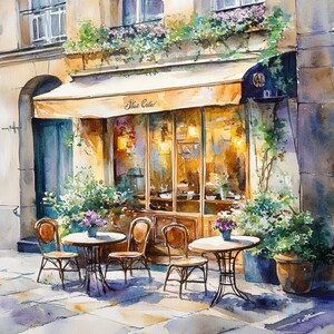 10 Printable Parisian Cafe, Watercolor European Town, Parisian ...
