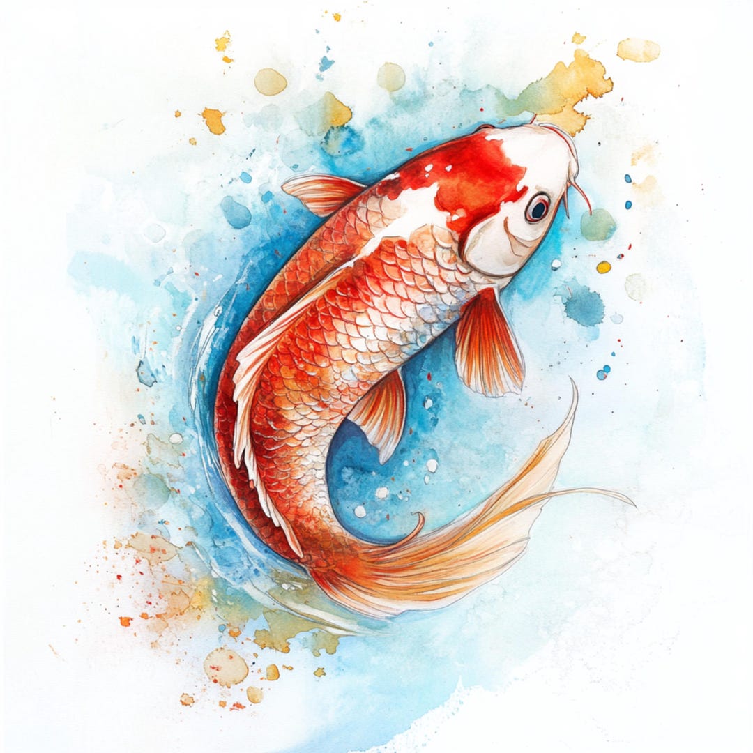 10 Printable Koi Fish, Waterclor Koi Fish Art, Nautical Jpgs, Koi Fish ...
