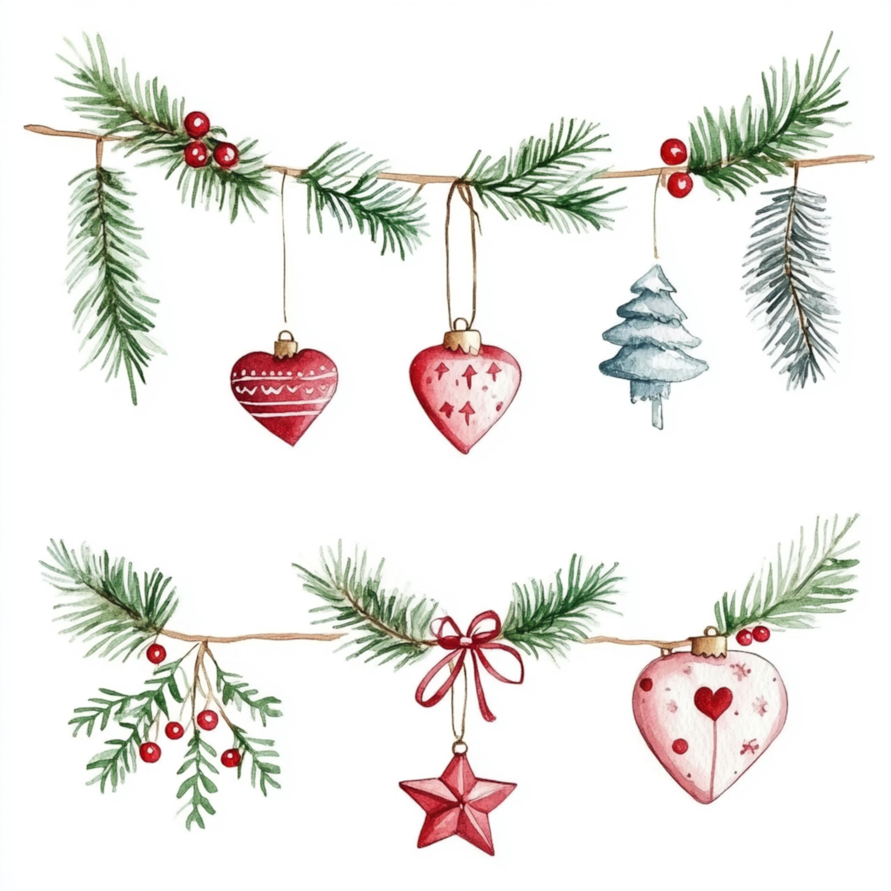 10 Printable Garland, Watercolor Garland, Scandinavian Ornaments ...