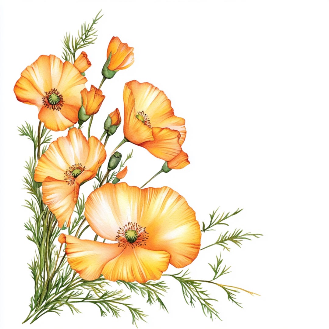 10 Printable California Poppy Corner, Orange Poppies, Poppy Corner ...