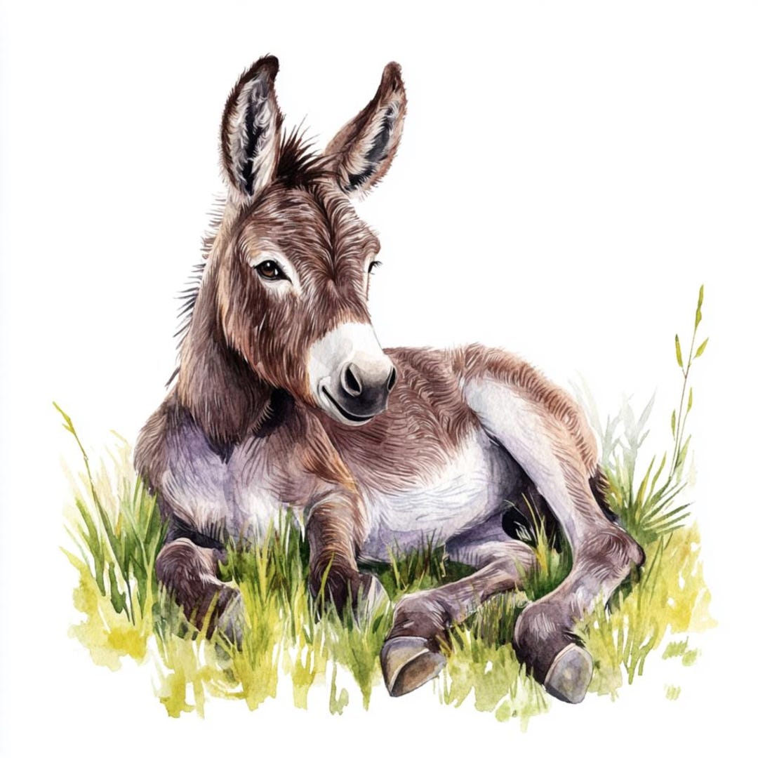 10 Printable Donkey, Donkey Clipart, Watercolor Art, Cute Farm Animal ...