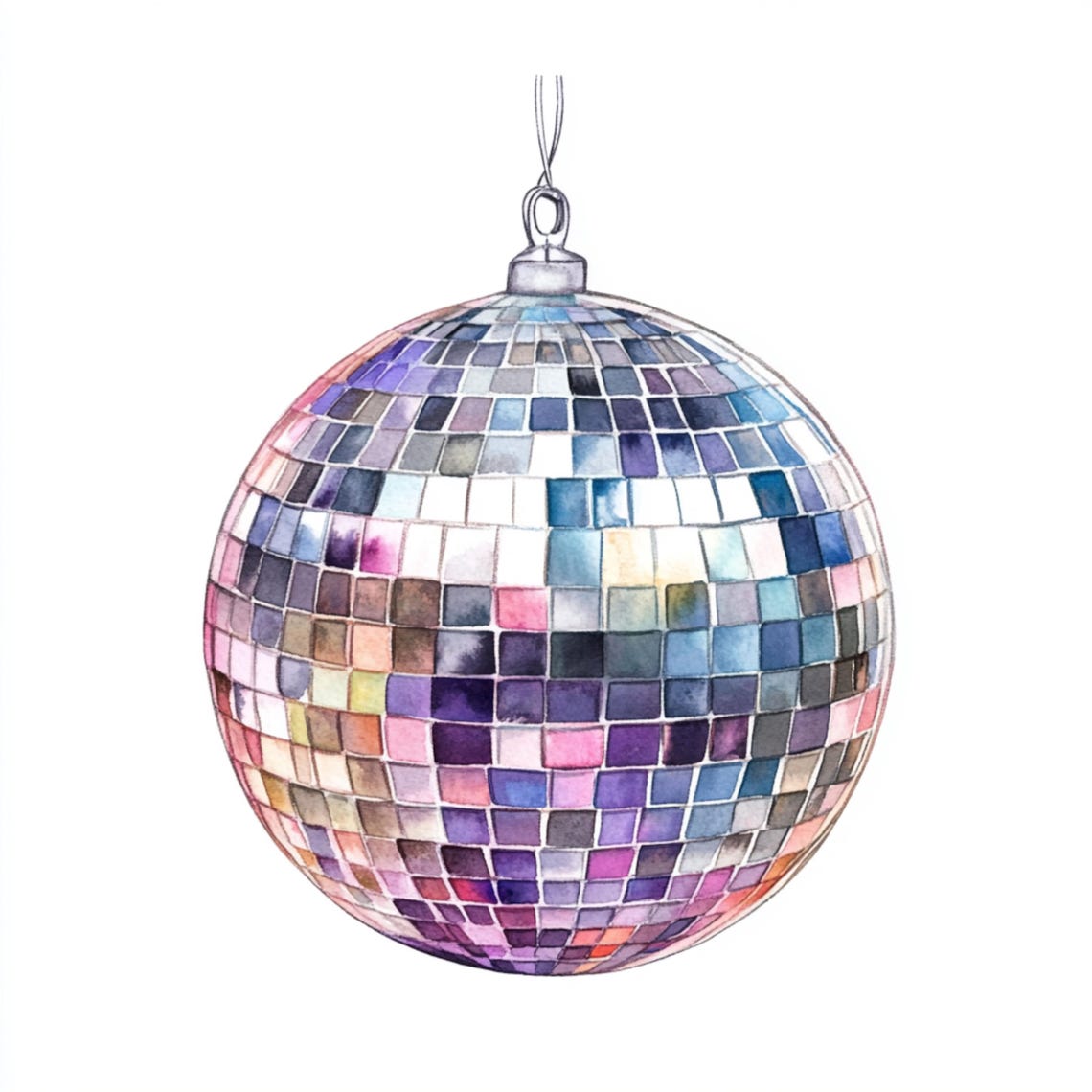 10 Silver Disco Balls Clipart, Retro Party Invite, Printable Watercolor ...