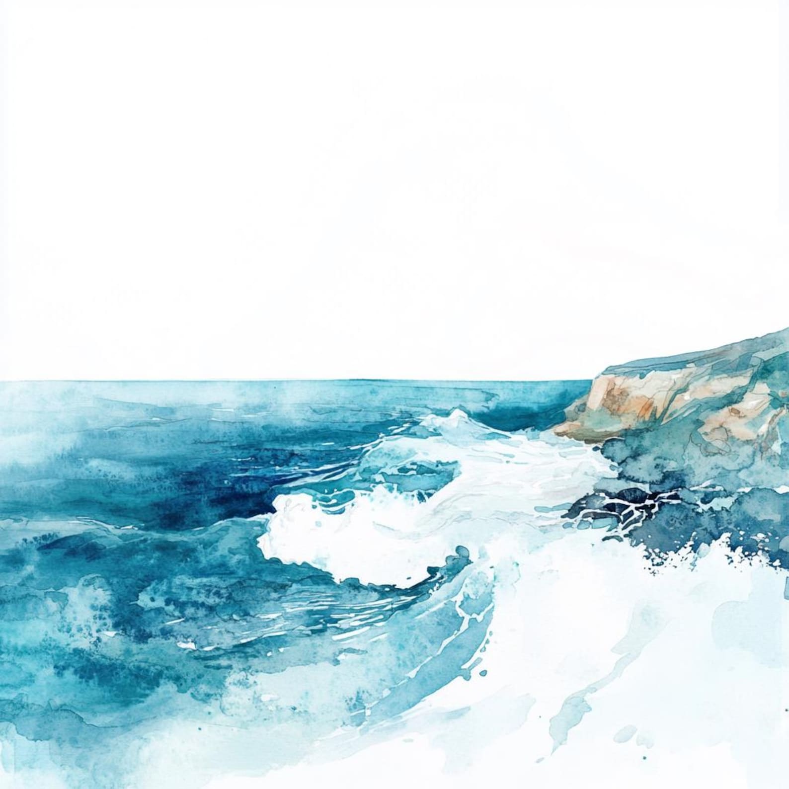 10 Printable Seascape, Ocean Landscape, Blue Ocean Scenery, Watercolor ...