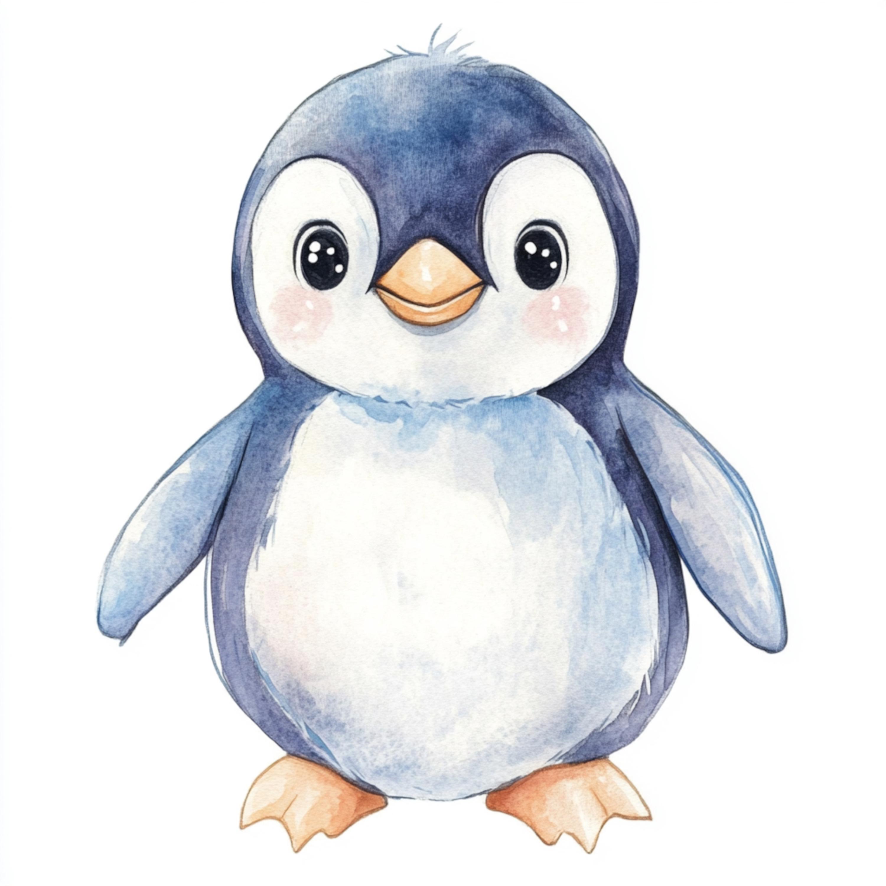 10 Printable Pinguins Clipart, Baby Pinguin Print, Watercolor Art, Cute ...