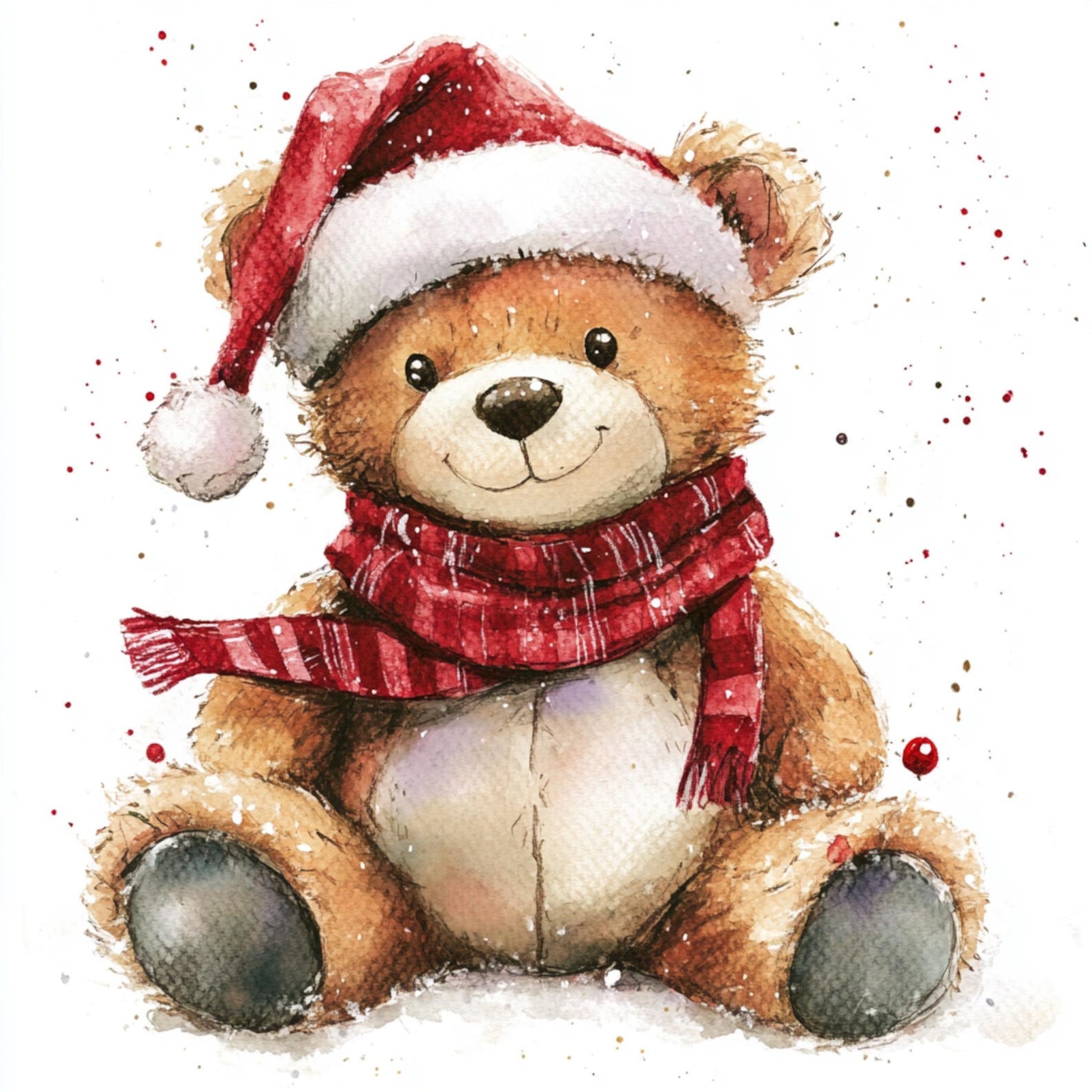 10 Printable Taddy Bear, Christmas Bear Art, Watercolor Taddy Bear ...