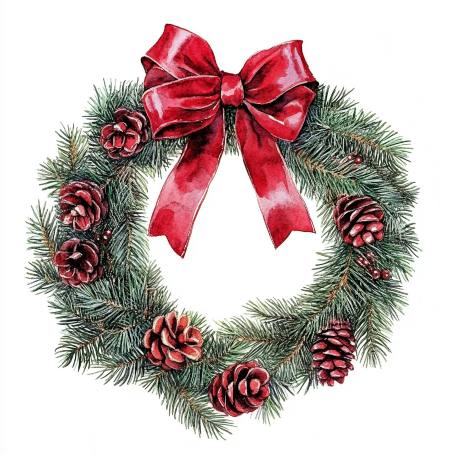 10 Printable Poinsettia Wreaths, Watercolor Wreaths, Winter Clipart ...