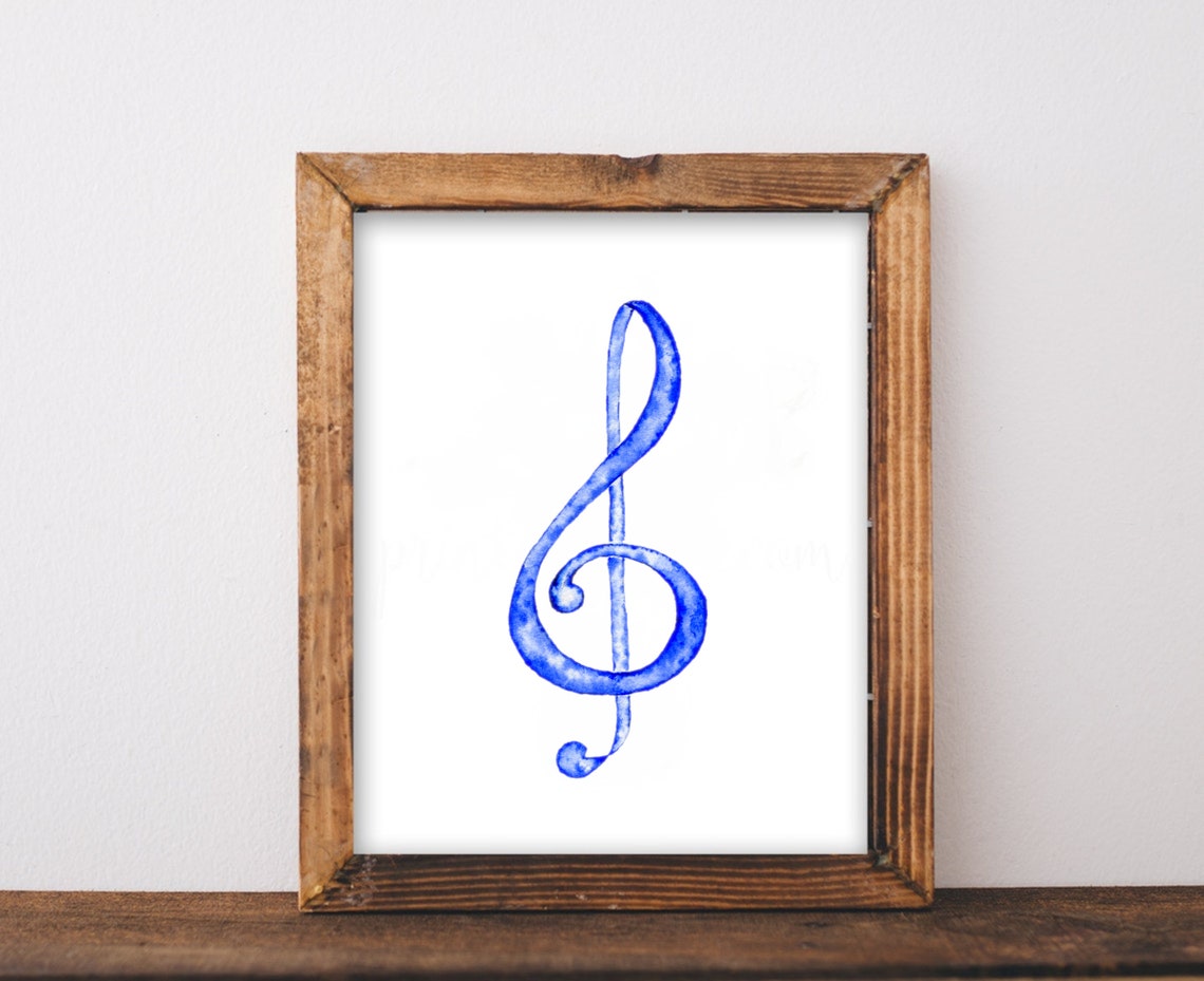 Digital Watercolor Drawing Treble Clef Blue Musical Treble Clef, Wall ...