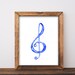 Digital Watercolor Drawing Treble Clef Blue Musical Treble Clef, Wall ...