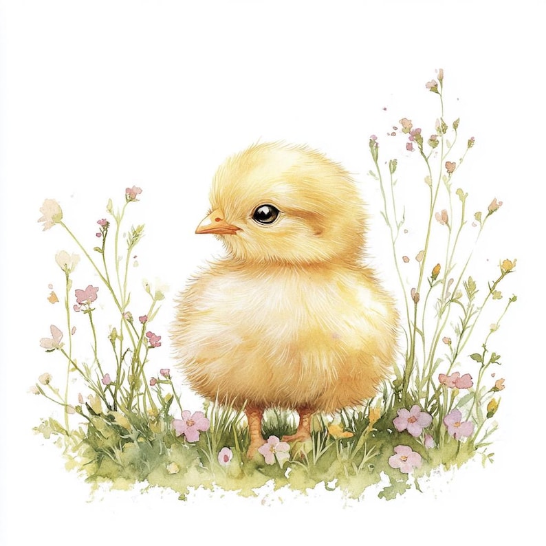 10 Printable Fluffy Chick, Easter Chicks Art, Watercolor Yellow Chick ...