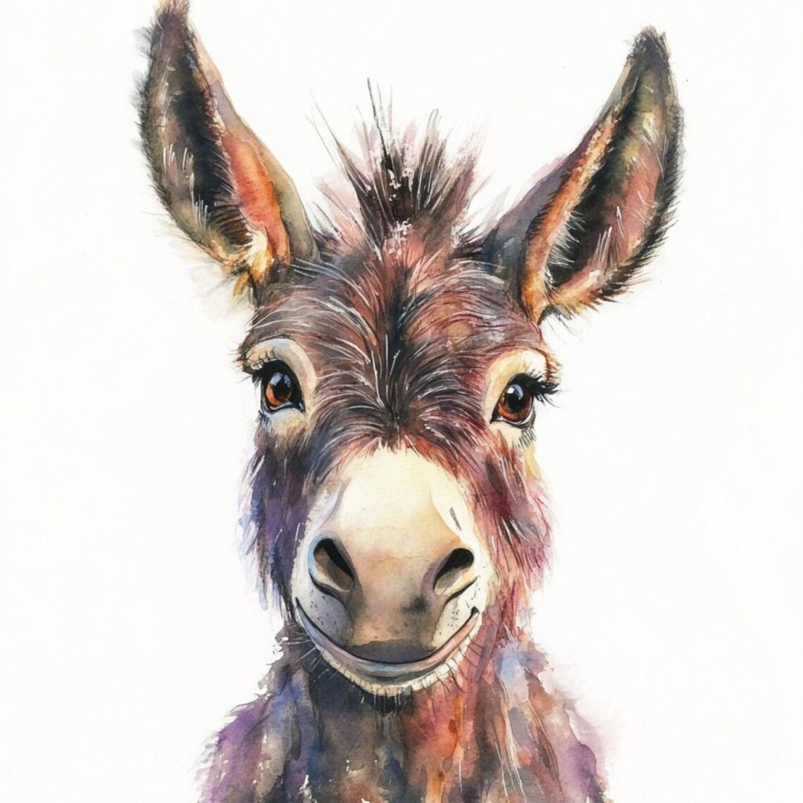 10 Printable Donkey, Donkey Clipart, Watercolor Art, Cute Farm Animal ...