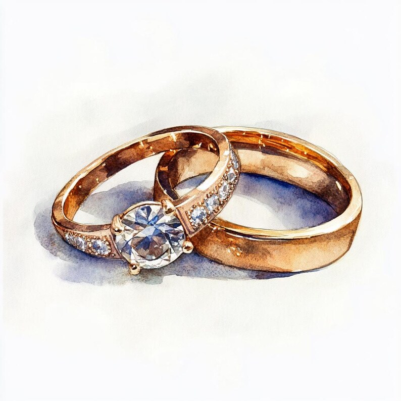 10 Printable Rings Clipart, Wedding Rings Art, Watercolor Art, Cute ...
