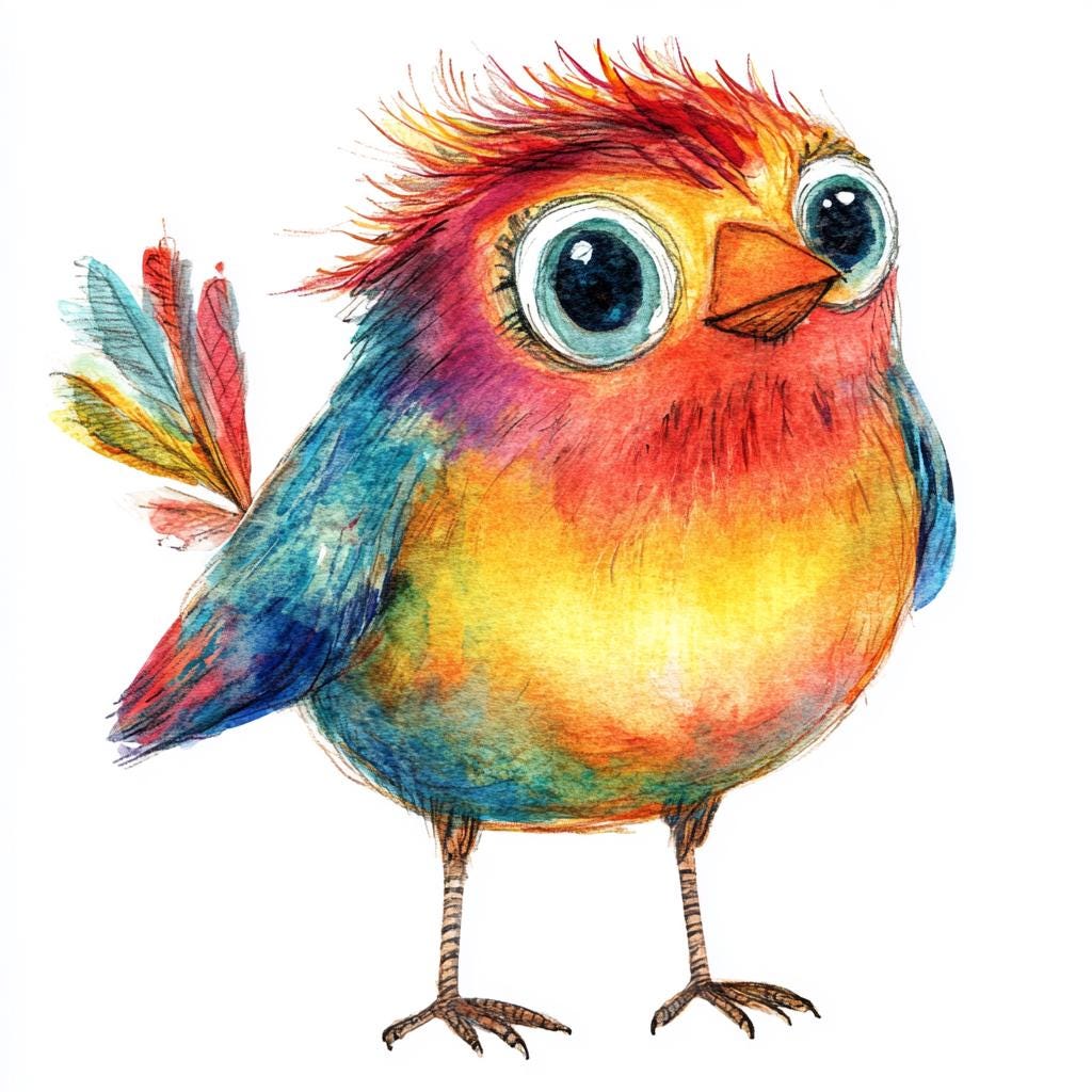 10 Printable Whimsical Bird, Bird Art, Funny Bird, Colorful Bird, Tit ...