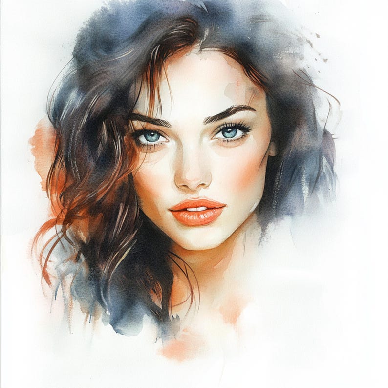 10 Printable Girl Face, Beautiful Face, Woman Face, Watercolor Woman ...