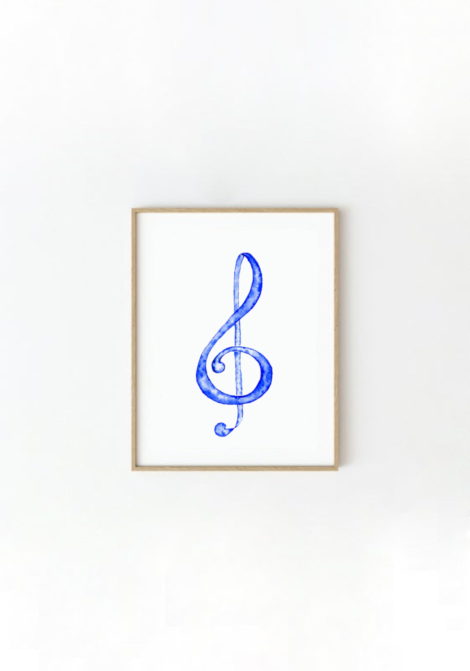 Digital Watercolor Drawing Treble Clef - Blue Musical Treble Clef, Wall ...