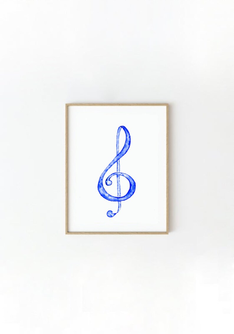 Digital Watercolor Drawing Treble Clef - Blue Musical Treble Clef, Wall ...