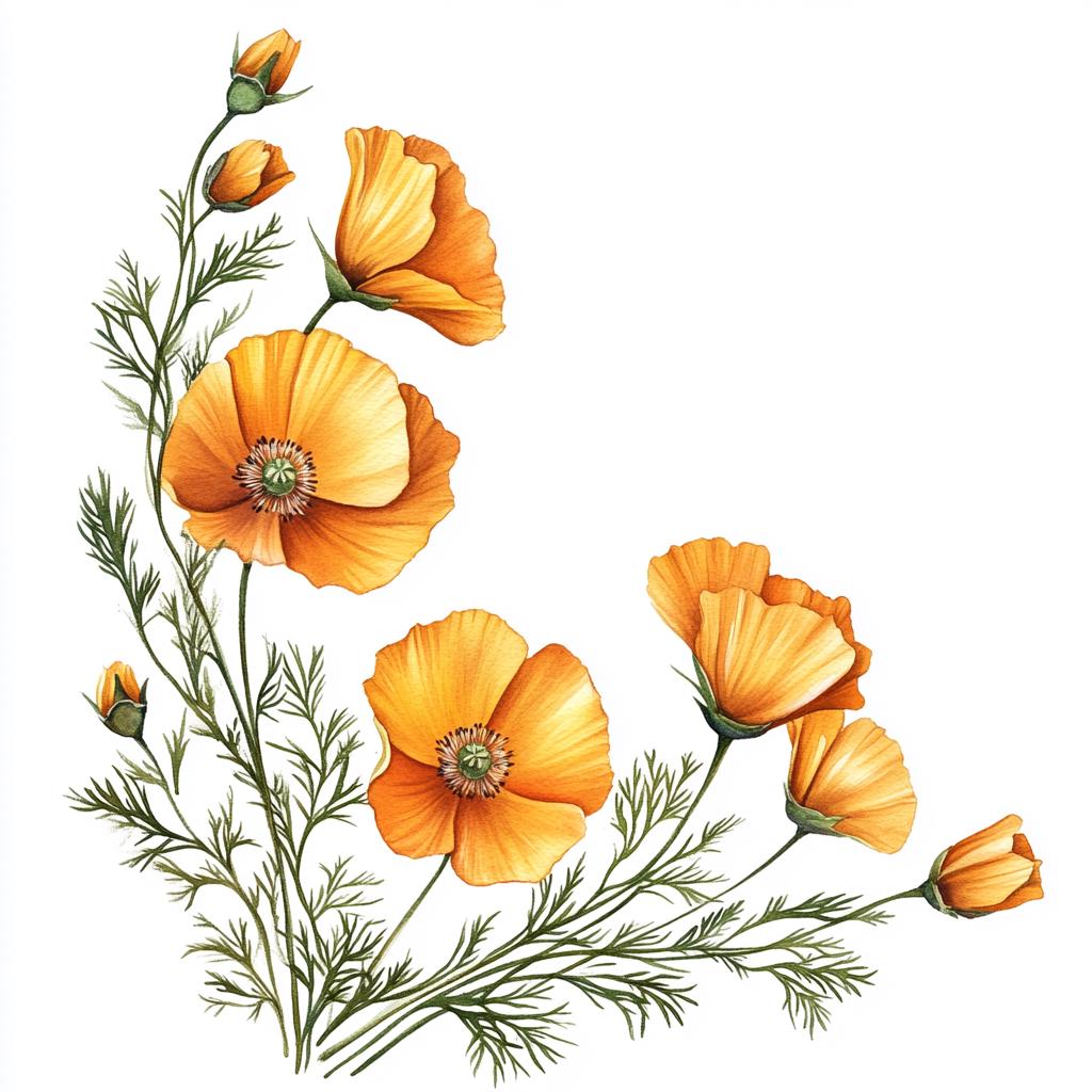 10 Printable California Poppy Corner, Orange Poppies, Poppy Corner ...