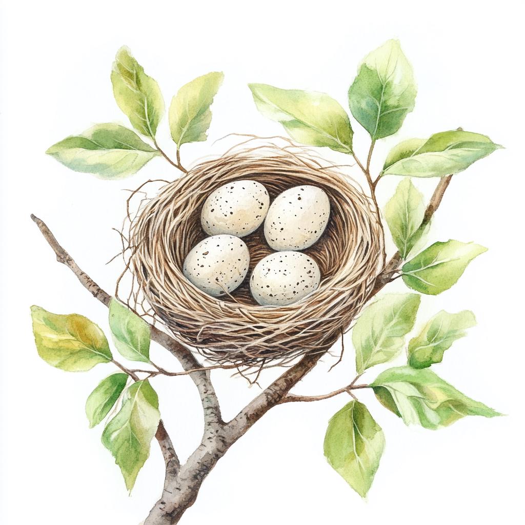10 Printable Nests, Bird Eggs Art, Watercolor Eggs in Nest, Easter Card ...