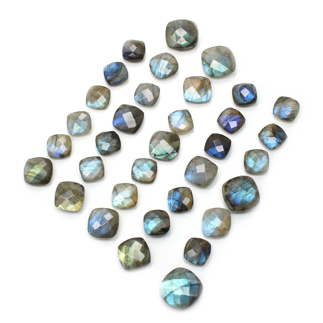 Matched Pairs Natural Blue Fire Labradorite Faceted Cabochon Square ...