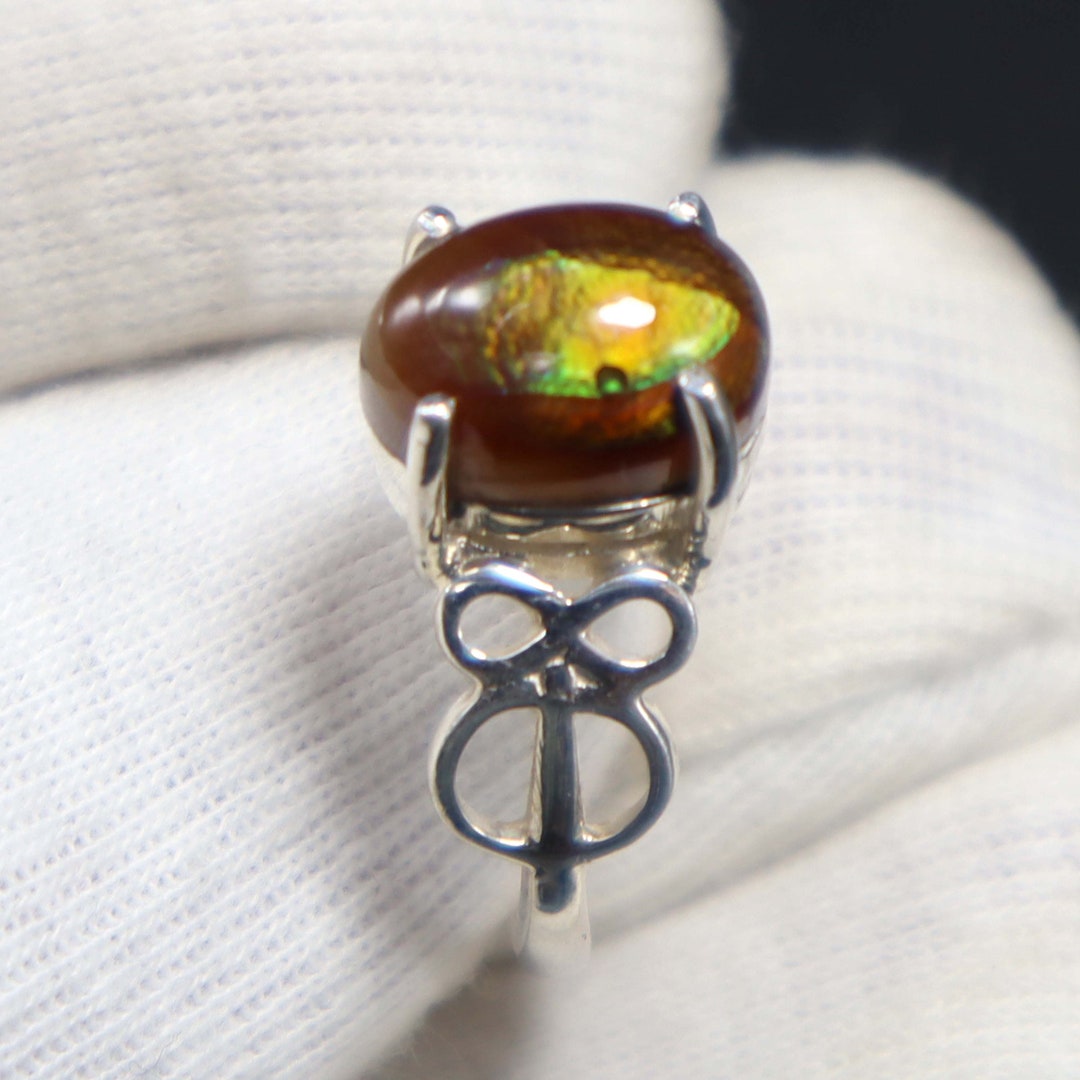 925 Sterling Silver Natural Mexican Fire Agate Ring Smooth Cabochon Gemstones Ring, Fire Agate ...
