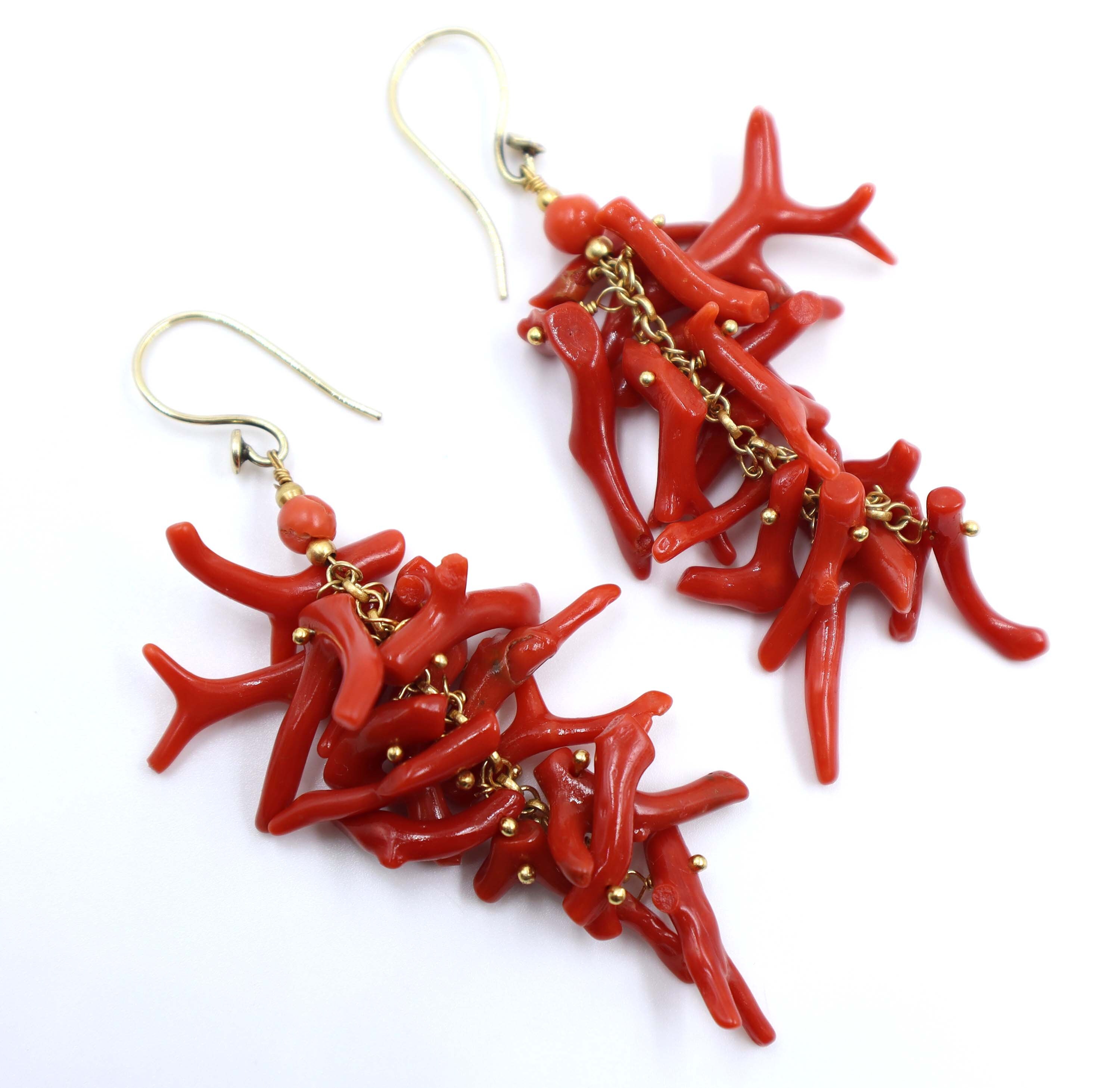 14K Gold Italian Coral Branch Earrings: Mediterranean Jewelry - Etsy