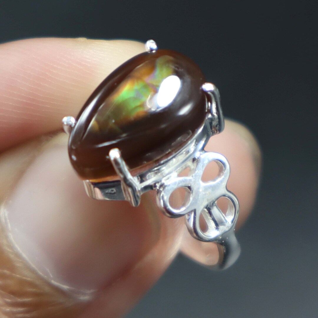 925 Sterling Silver Natural Mexican Fire Agate Ring Smooth Cabochon Gemstones Ring, Fire Agate ...