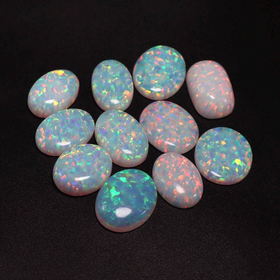 Lab Grown Opal Cabochons: 11 Piece Lot, Multi Fire Synthetic Opals - Etsy