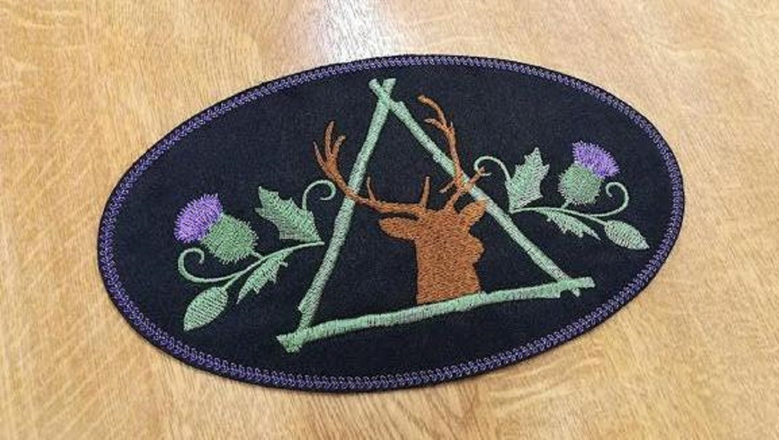 1 X Large Scottish Solo Stag Thistle Crest Patch Motif Sewing - Etsy