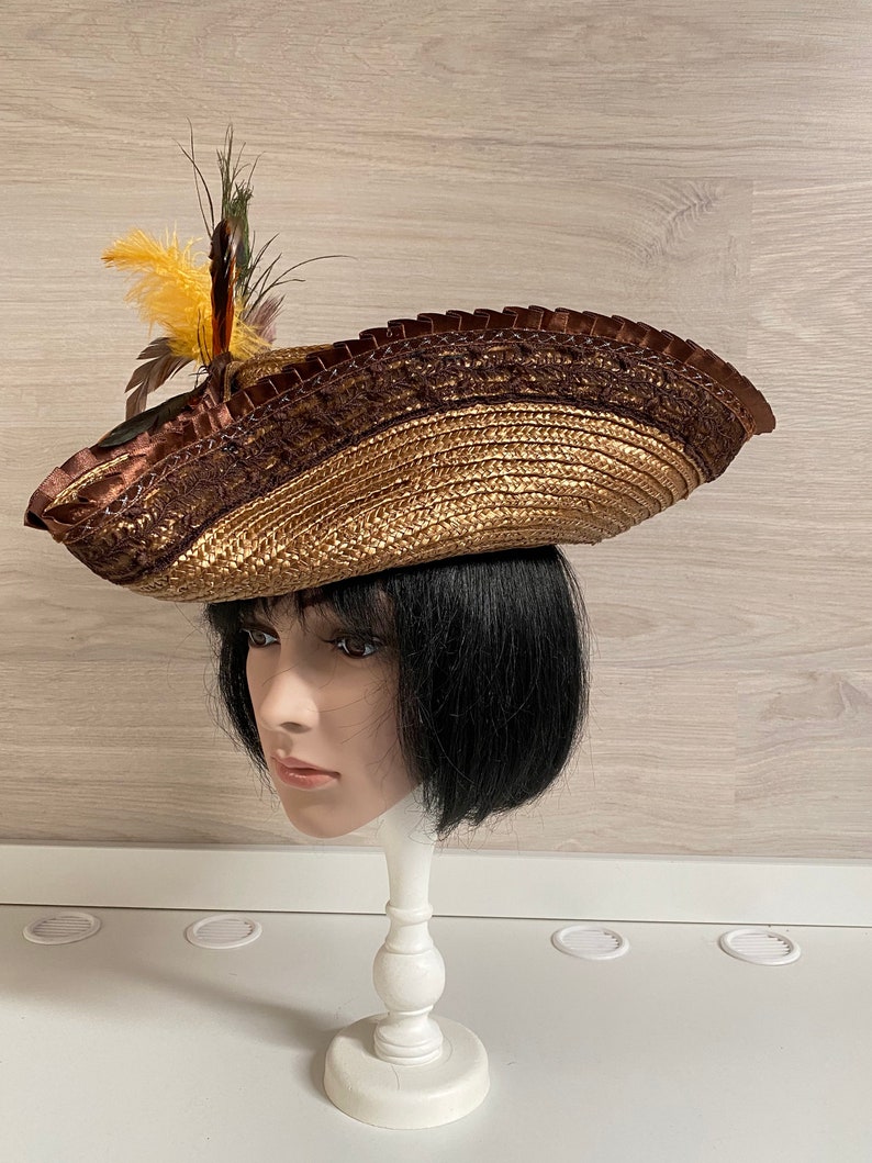 Straw Pirate Hat, Gold, Renaissance Tricorn Hat - Etsy