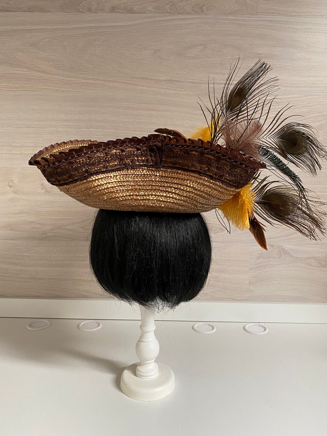 Straw Pirate Hat, Gold, Renaissance Tricorn Hat - Etsy