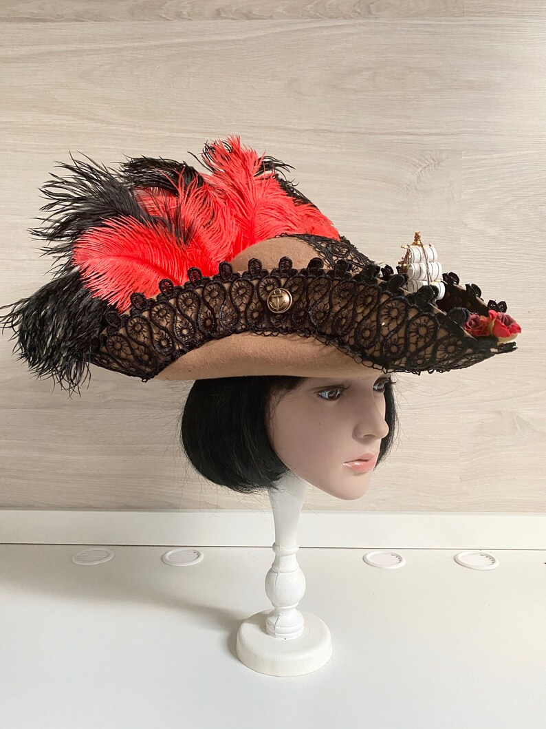 Pirate Hat, Red Tricorn Hat, Burning Man, Halloween - Etsy