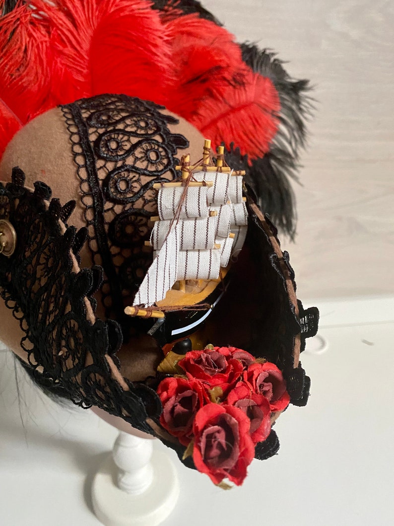 Pirate Hat, Red Tricorn Hat, Burning Man, Halloween - Etsy