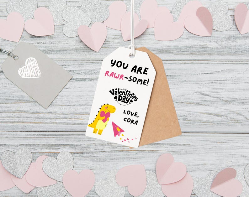 Dinosaur Valentine Gift Tags, Printable Dino-themed Valentine's Day ...