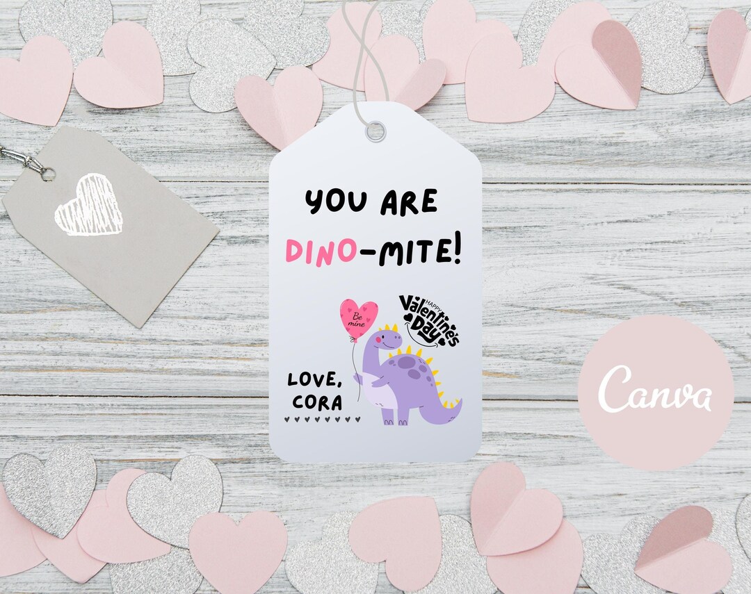 Dinosaur Valentine Gift Tags, Printable Dino-themed Valentine's Day ...