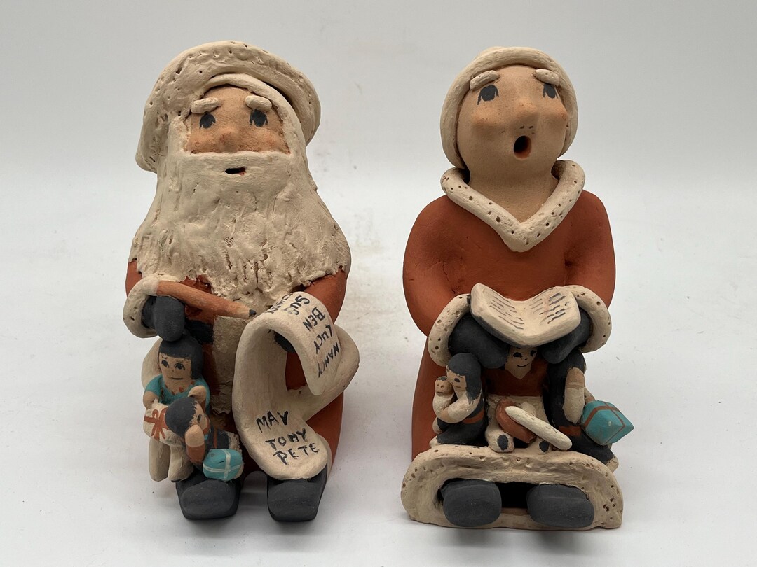 Native American Jemez Pottery Santa Claus and Mrs. Claus Mary Sabaque ...