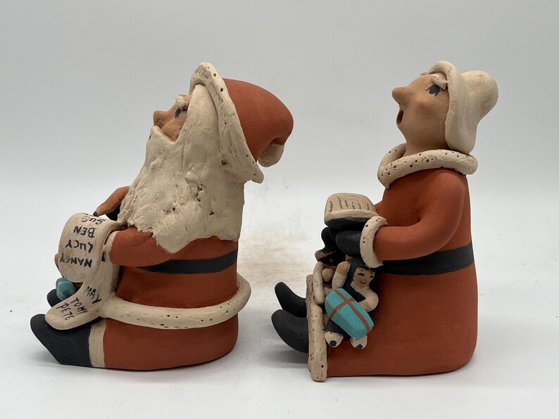 Native American Jemez Pottery Santa Claus and Mrs. Claus Mary Sabaque ...