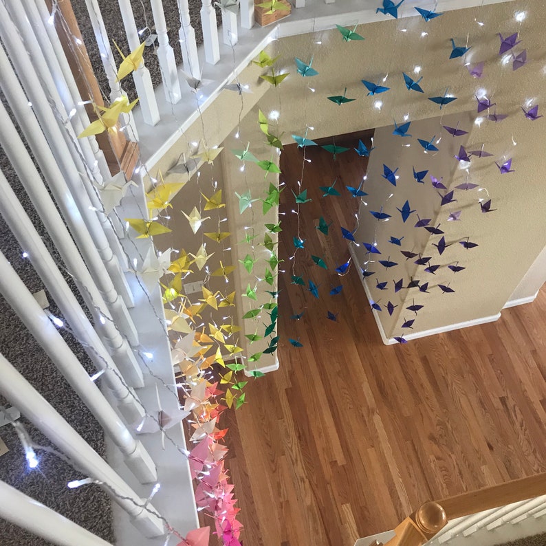 Rainbow Origami Crane Garland - Etsy