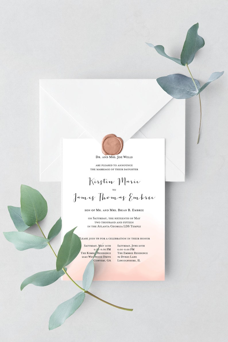 Coral Watercolor Wedding Invitation Suite Script Font Wedding - Etsy