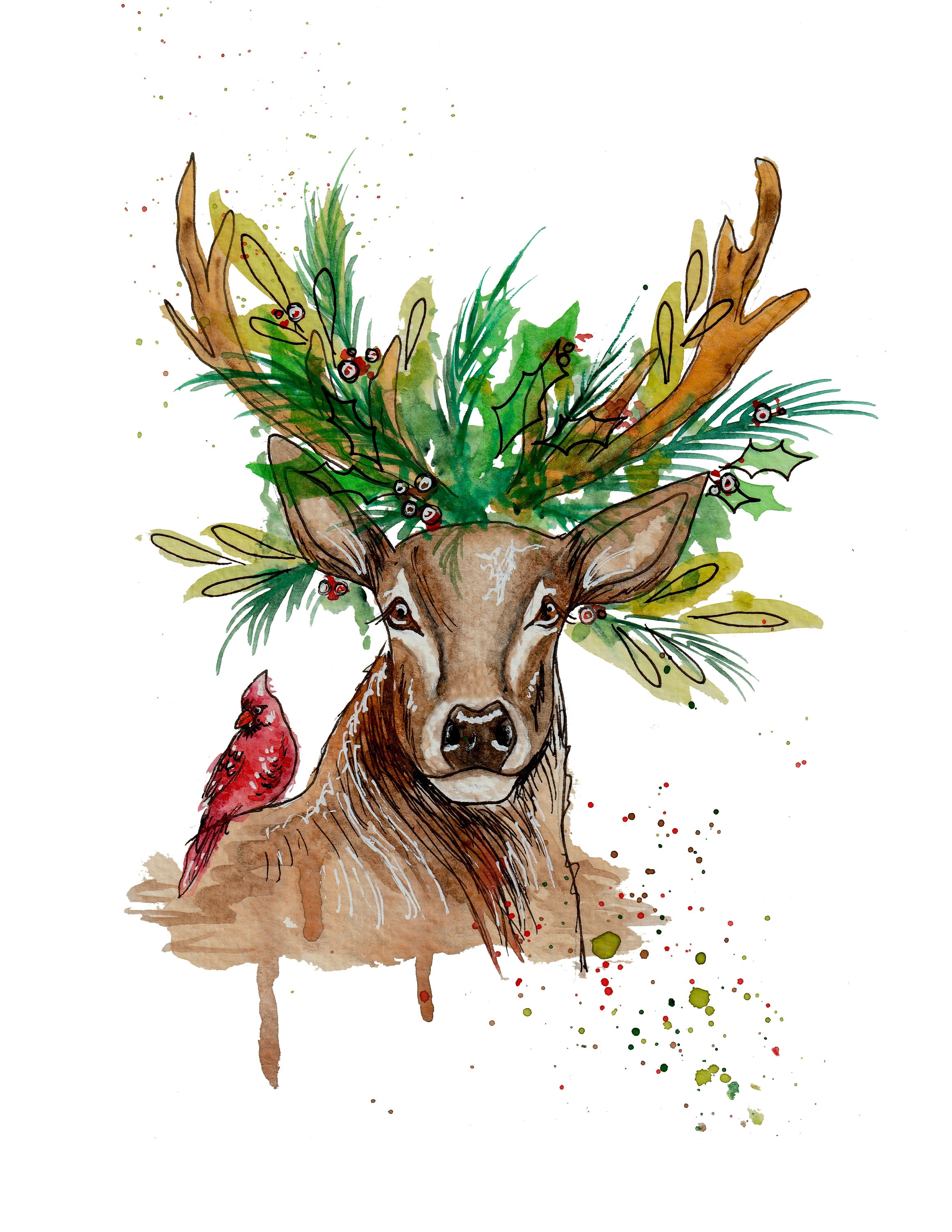 Watercolor Christmas Deer Art Print - Etsy