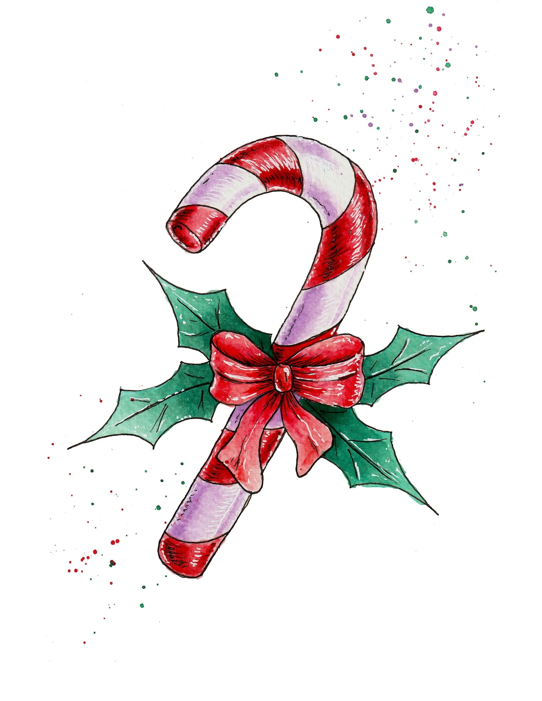 Watercolor Candy Cane Art Print - Etsy