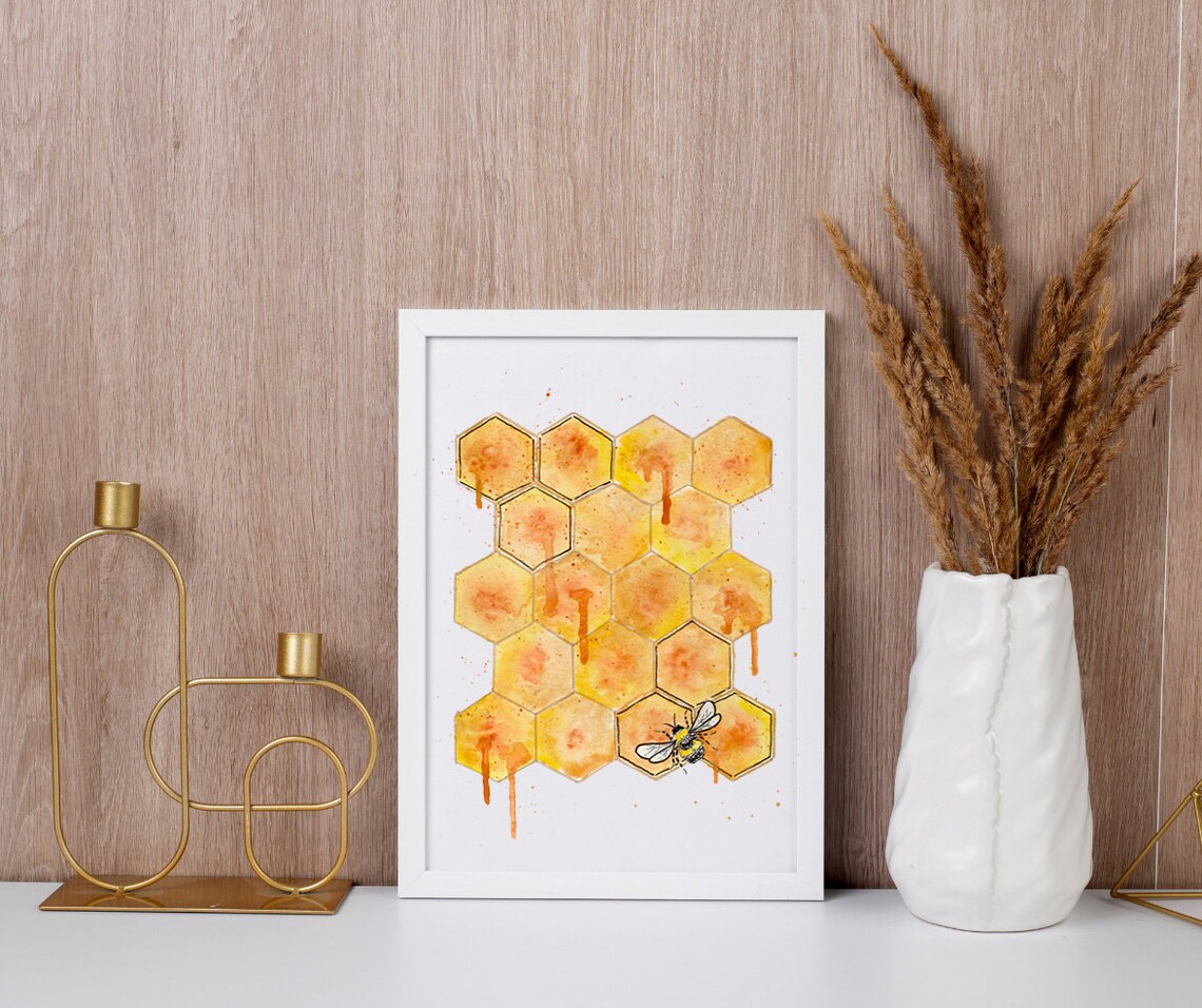 Watercolor Honeycomb Art Print - Etsy