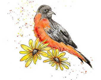 Georgia State, Bird, and Flower Watercolor Painting Print - Etsy