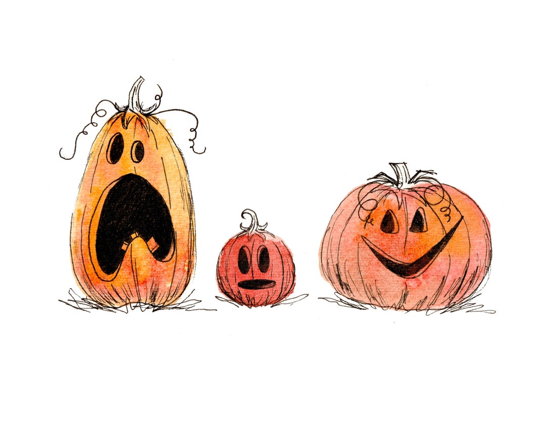 Watercolor Jack-o-lantern Art Print - Etsy