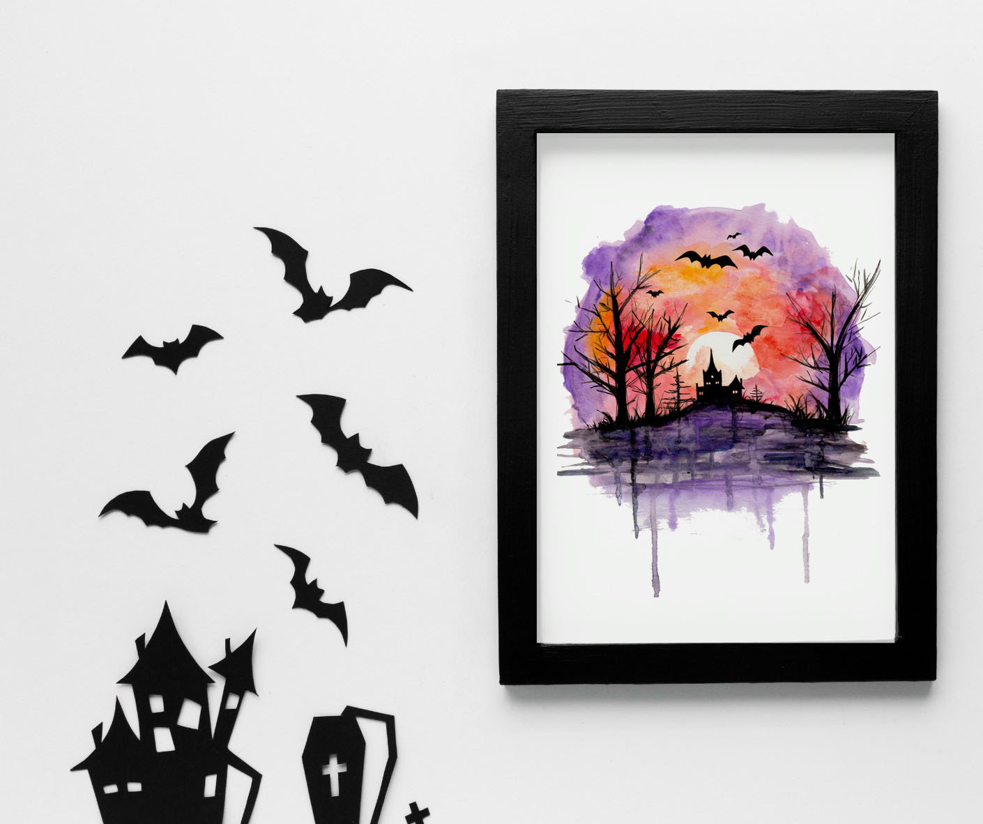 Watercolor Haunted House Art Print - Etsy