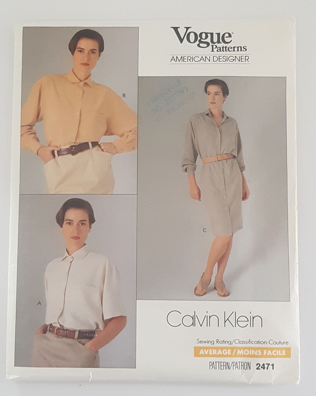 Vogue Sewing Pattern 2471, Calvin Klein, American Designers, Vintage ...