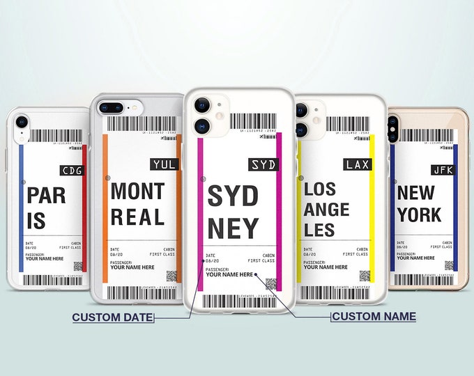 Custom Airplane Ticket Tag Phone Case - Boarding Pass Travel - Clear ...