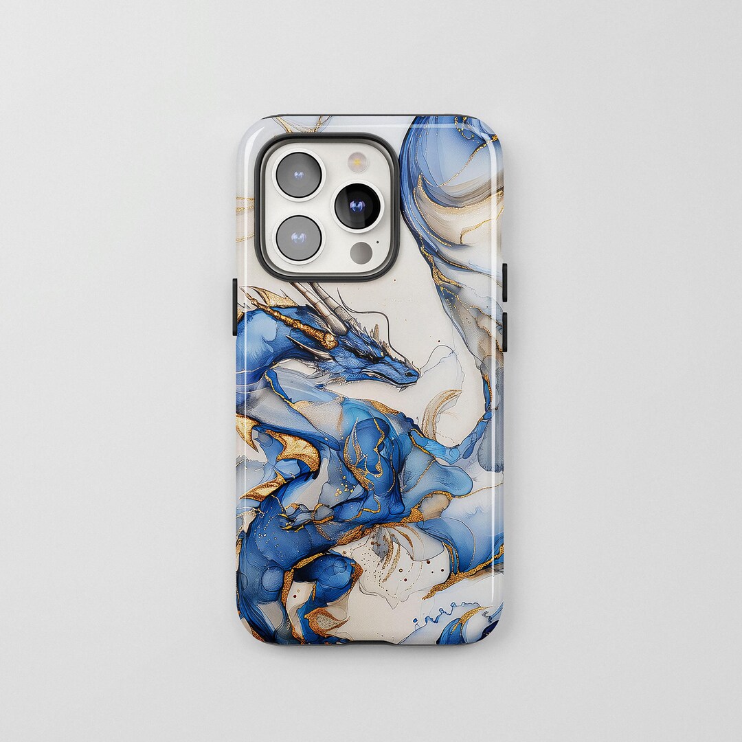 Mythical Dragon Phone Case Aesthetic Blue Marble Case White Marble ...