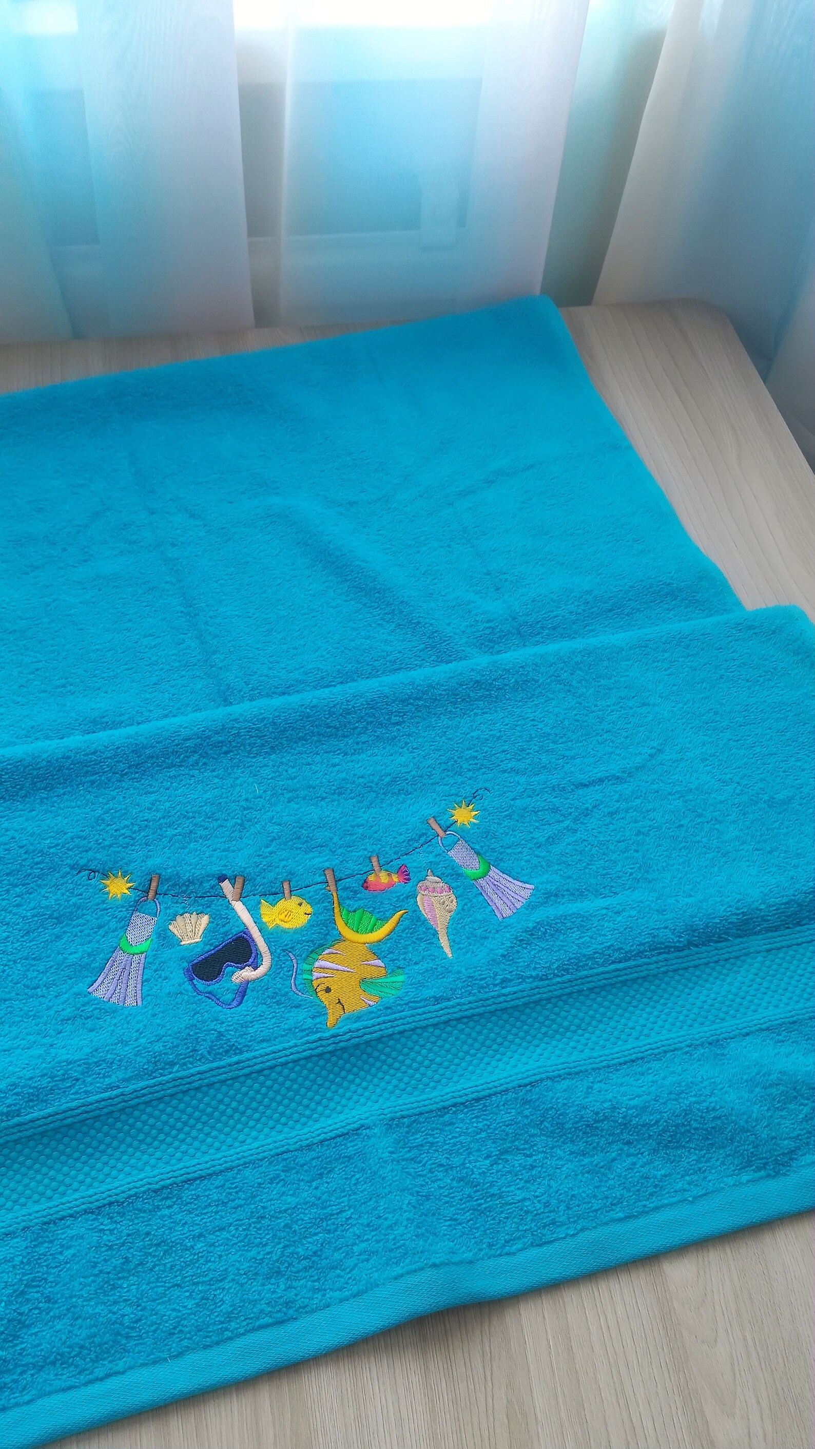 Blue Large Terry Beach Towels With Embroidery. Light Soft Towels for ...