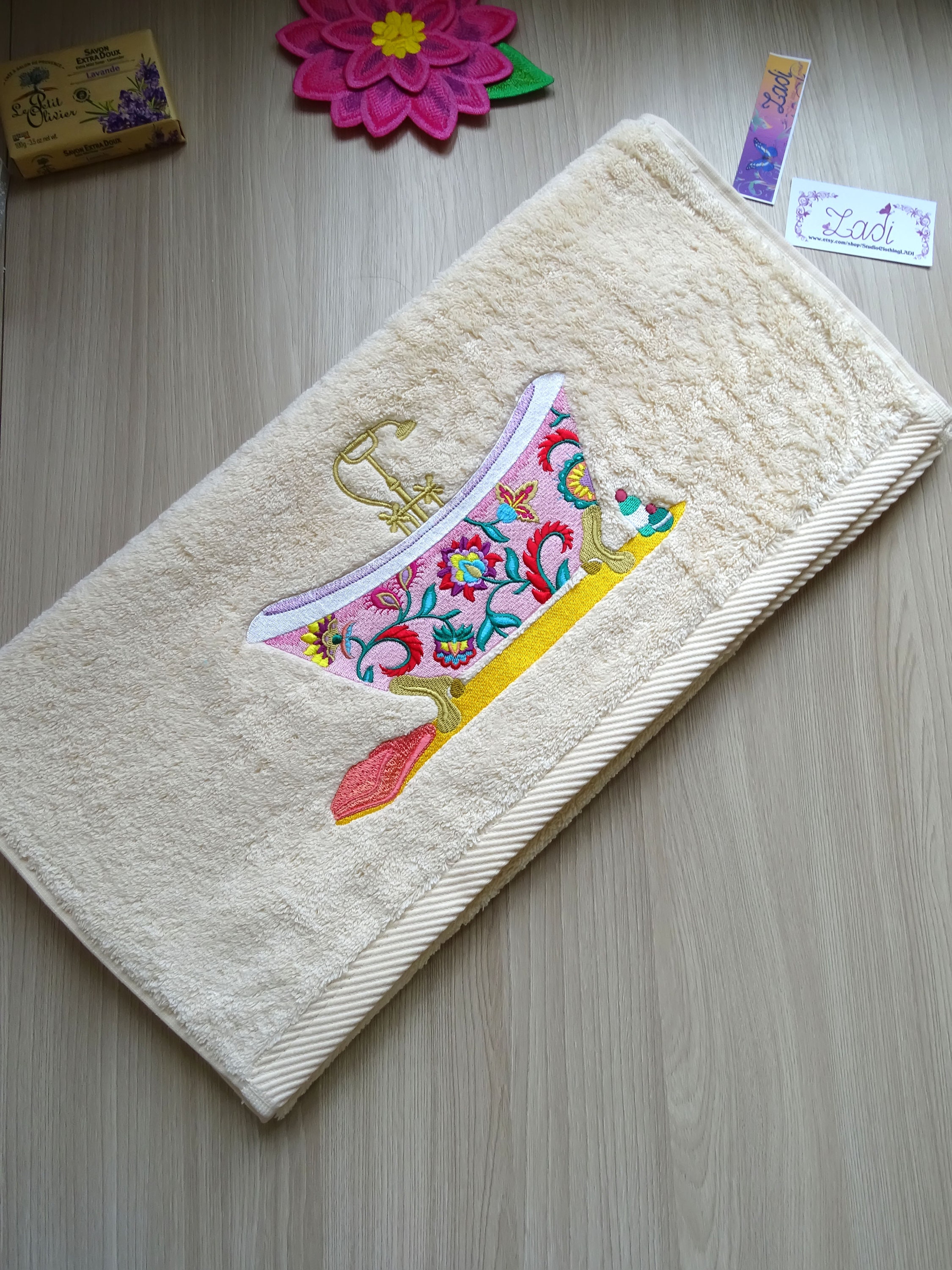 Terry Hand Towel With Embroidery.bath Towel Set With a Floral Ornament ...