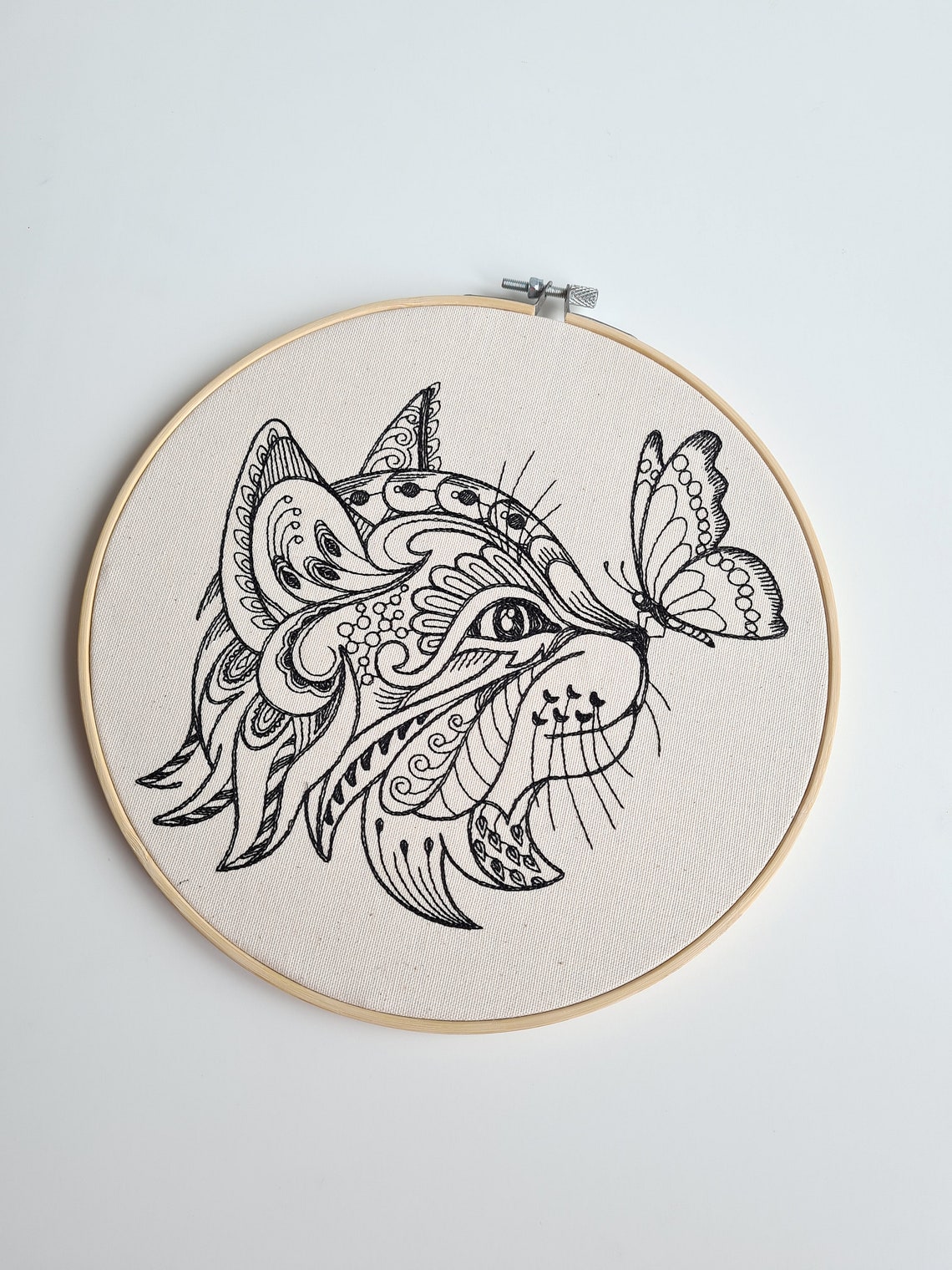 Embroidery Hoop Art "cat and Butterfly". Housewarming Gift. Home Decor ...