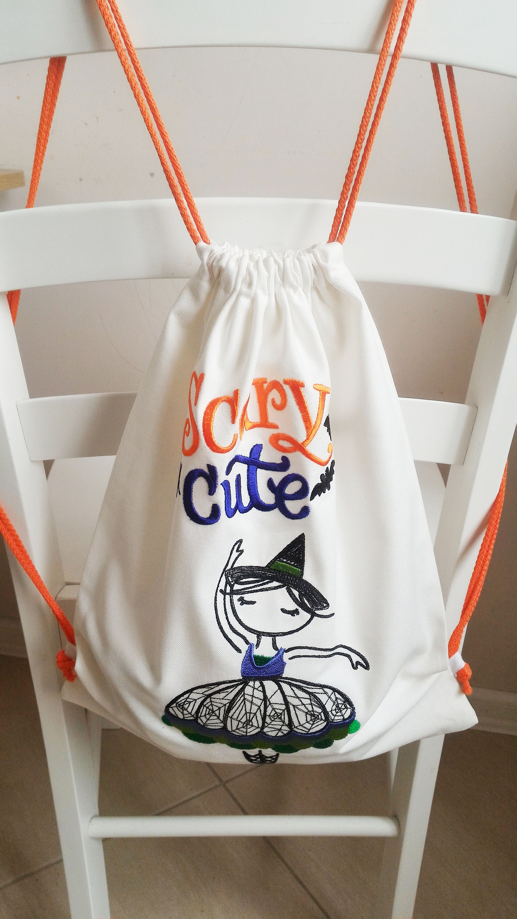 Linen Backpack With Embroidery halloween , Halloween Decor little Witch ...